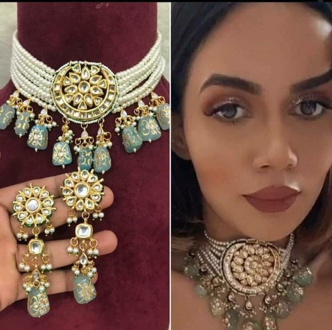 Jadua Heavy Kundan Sabyasachi Gold Plated Kundan Necklace Set With ...