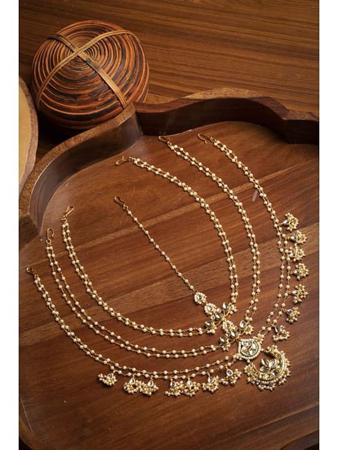 Kundan Gold Plated With Shell Pearls Multilayered Maatha Patti/hair Jewellery/mangtikka/matha ...