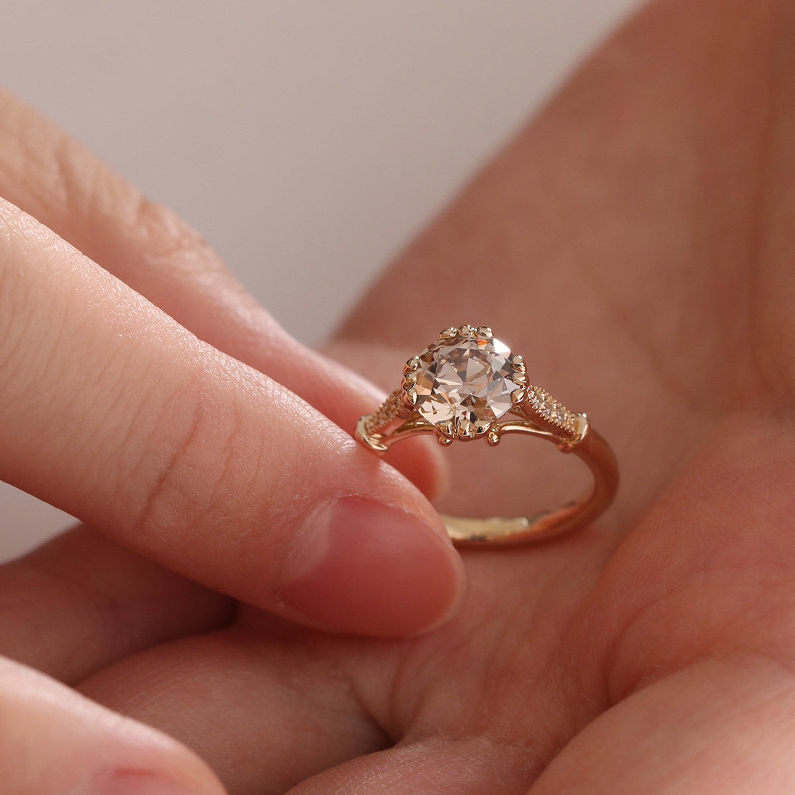 Vintage Old European Cut Lab Diamond Wedding Ring, Personalized ...