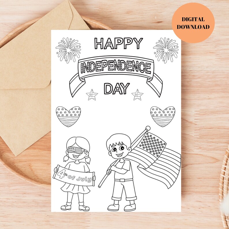 Printable 4th of July Coloring Card, Digital Coloring Card for Kids ...
