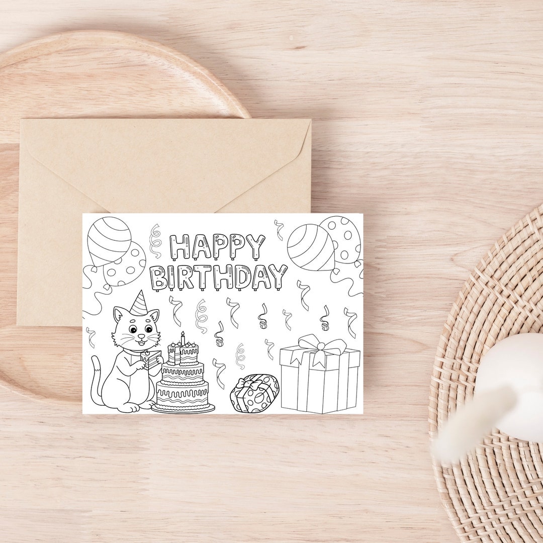 Coloring Birthday Card - Instant Printable Coloring Birthday Card ...