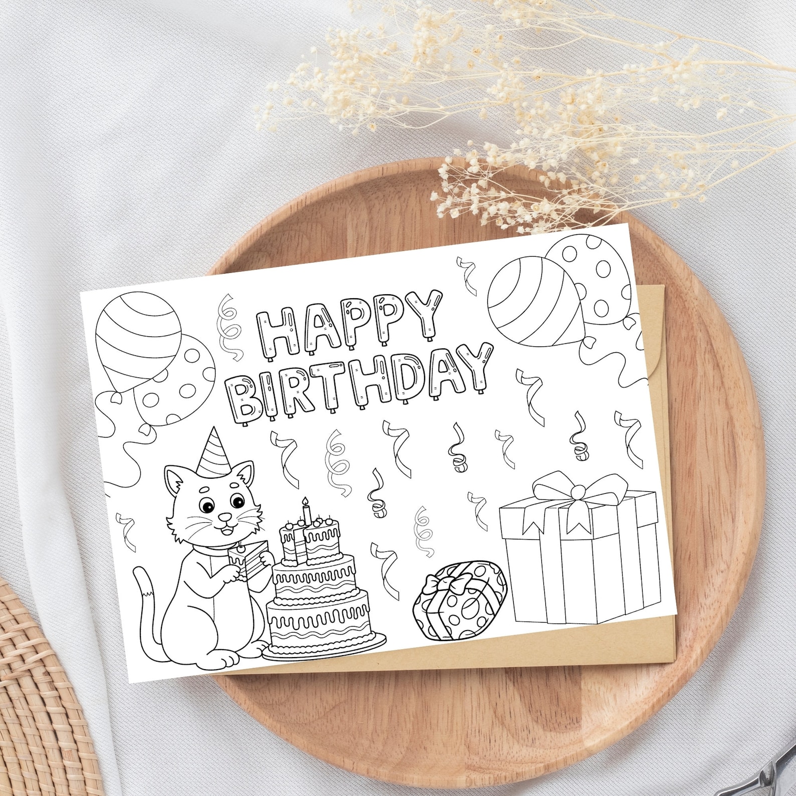 Coloring Birthday Card Instant Printable Coloring Birthday Card Digital ...