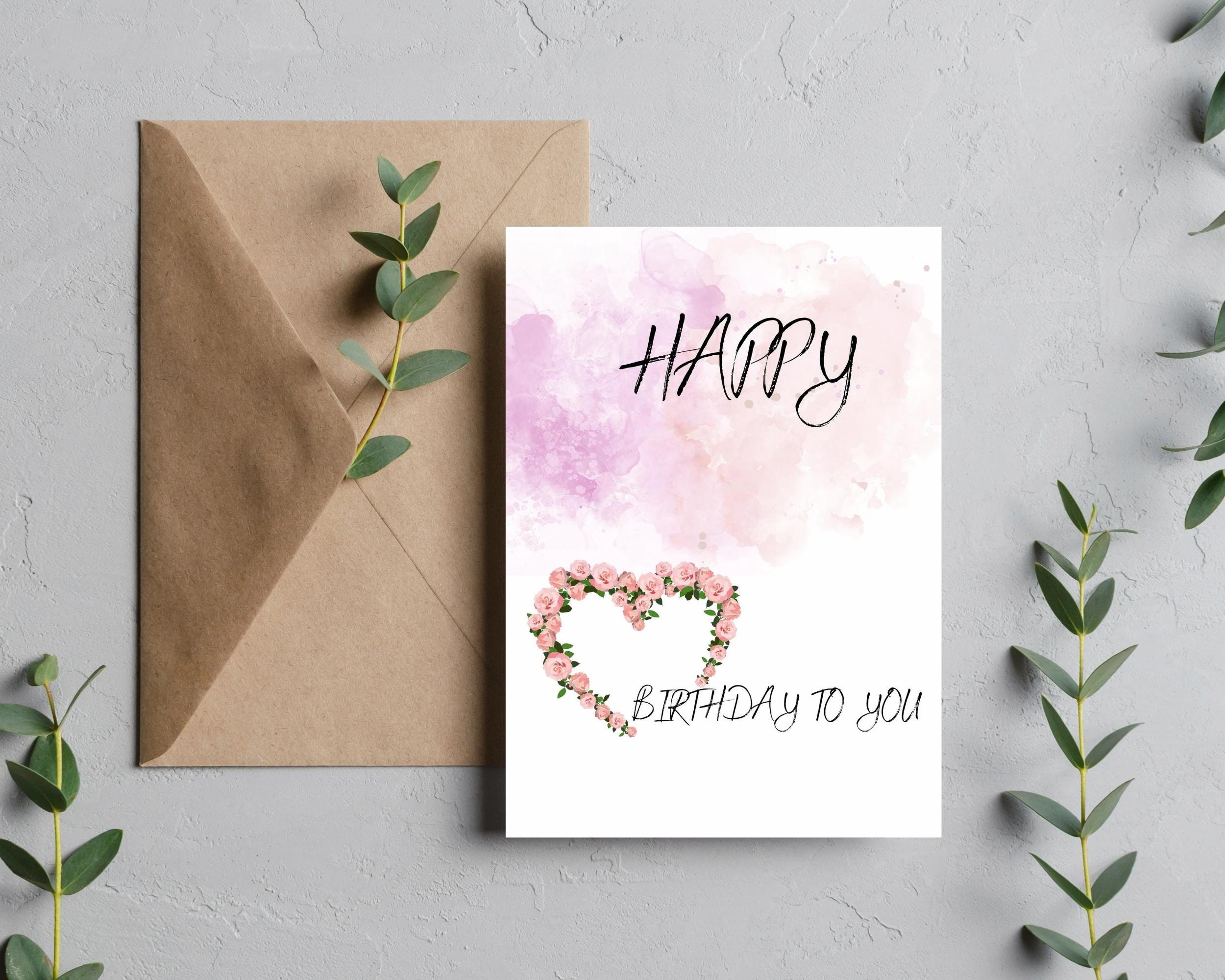 Floral Heart Birthday Card: Printable 5x7" Template (digital Download ...