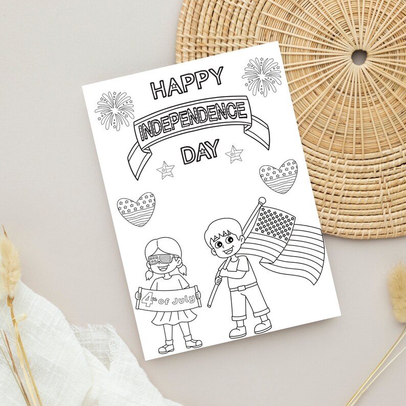 Printable 4th of July Coloring Card, Digital Coloring Card for Kids ...