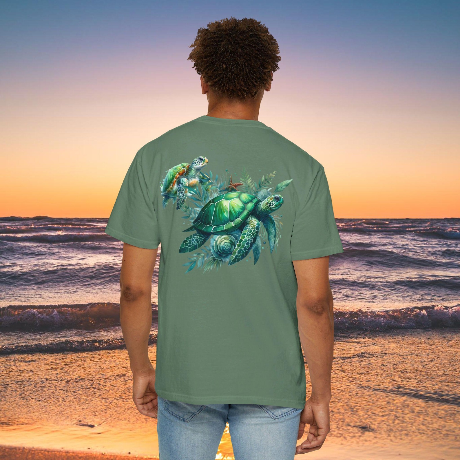 Sea Turtle T-shirt Front & Back Print Ocean Lover Gift Marine Life Tee ...