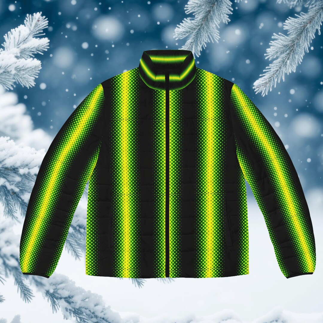Neon Gradient Puffer Jacket Winter Outerwear Men's Coat, Colorful ...