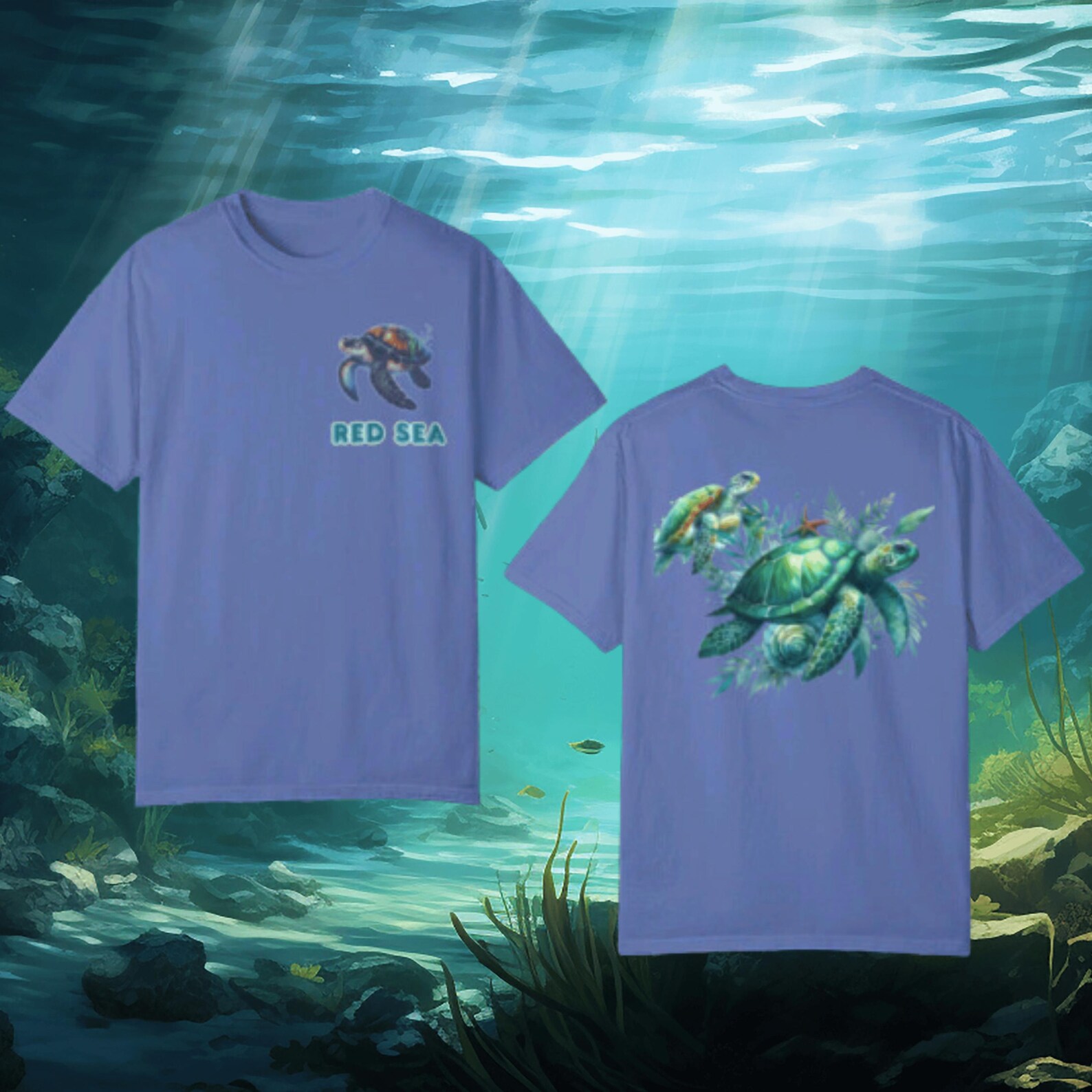 Sea Turtle T-shirt Front & Back Print Ocean Lover Gift Marine Life Tee ...