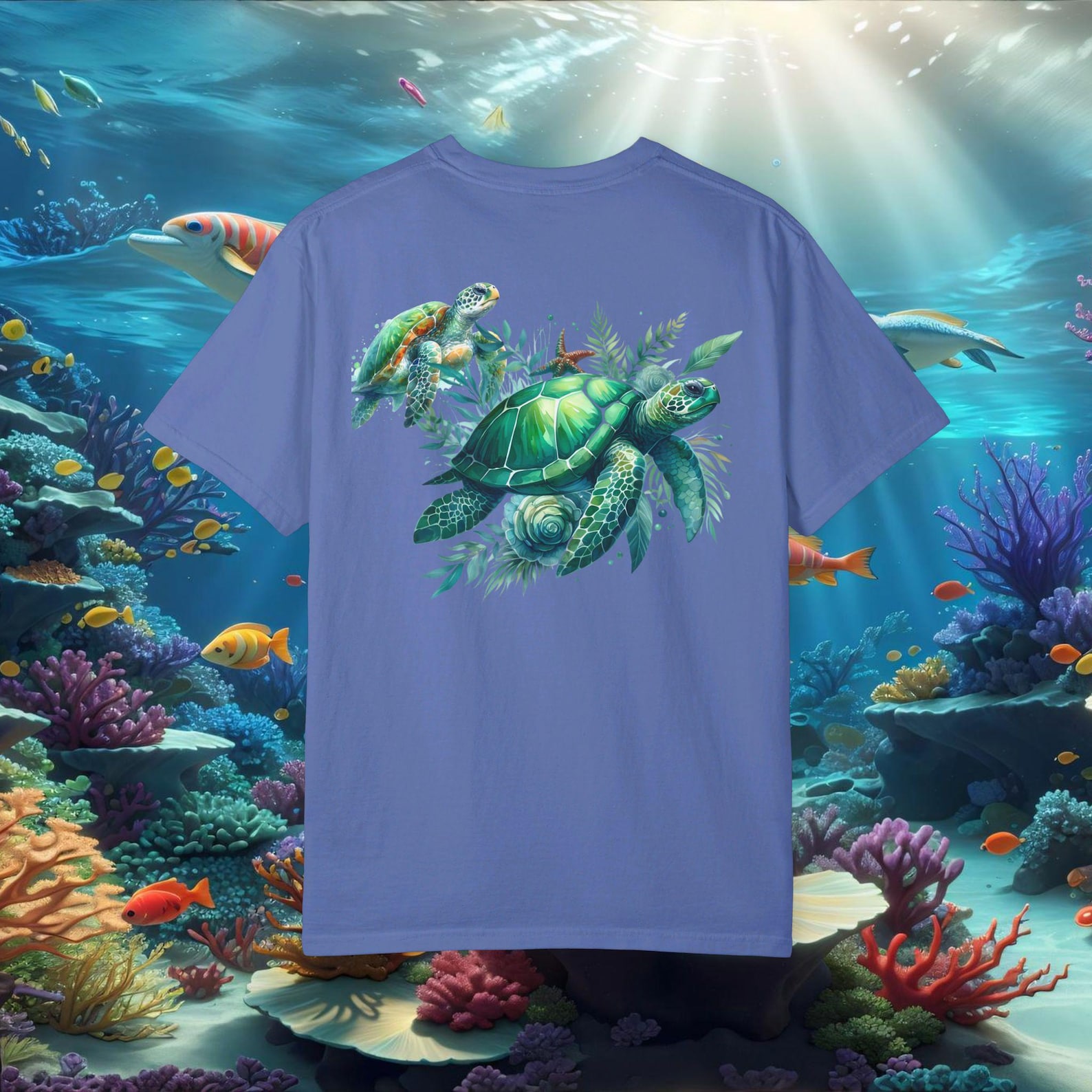 Sea Turtle T-shirt Front & Back Print Ocean Lover Gift Marine Life Tee ...