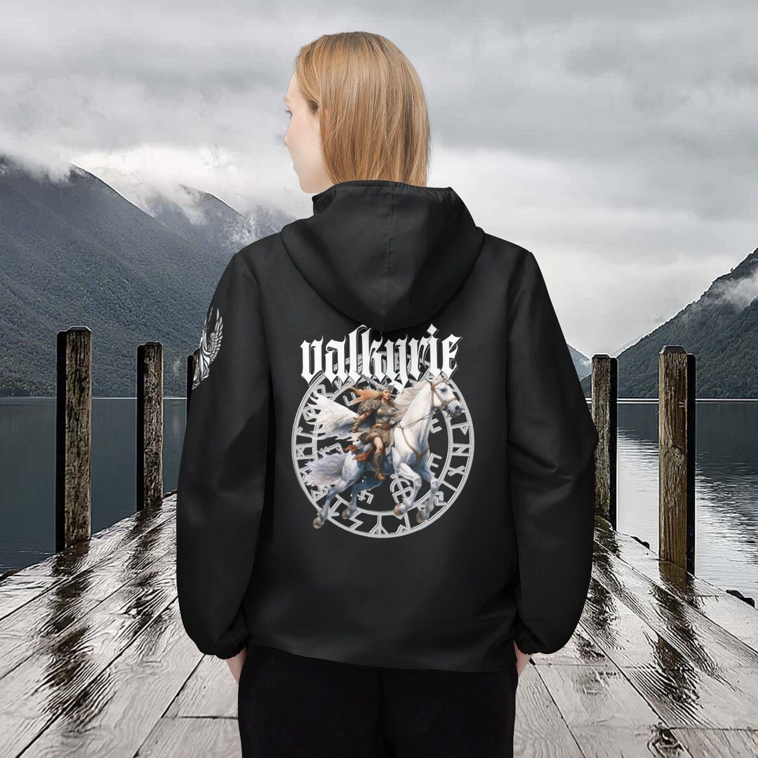 Retro Valkyrie Windbreaker Jacket: Lightweight Norse Mythology Zip-up ...