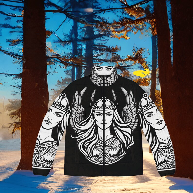 Viking Valkyrie Puffer Jacket Norse Myth Graphic Jacket Unique Winter ...
