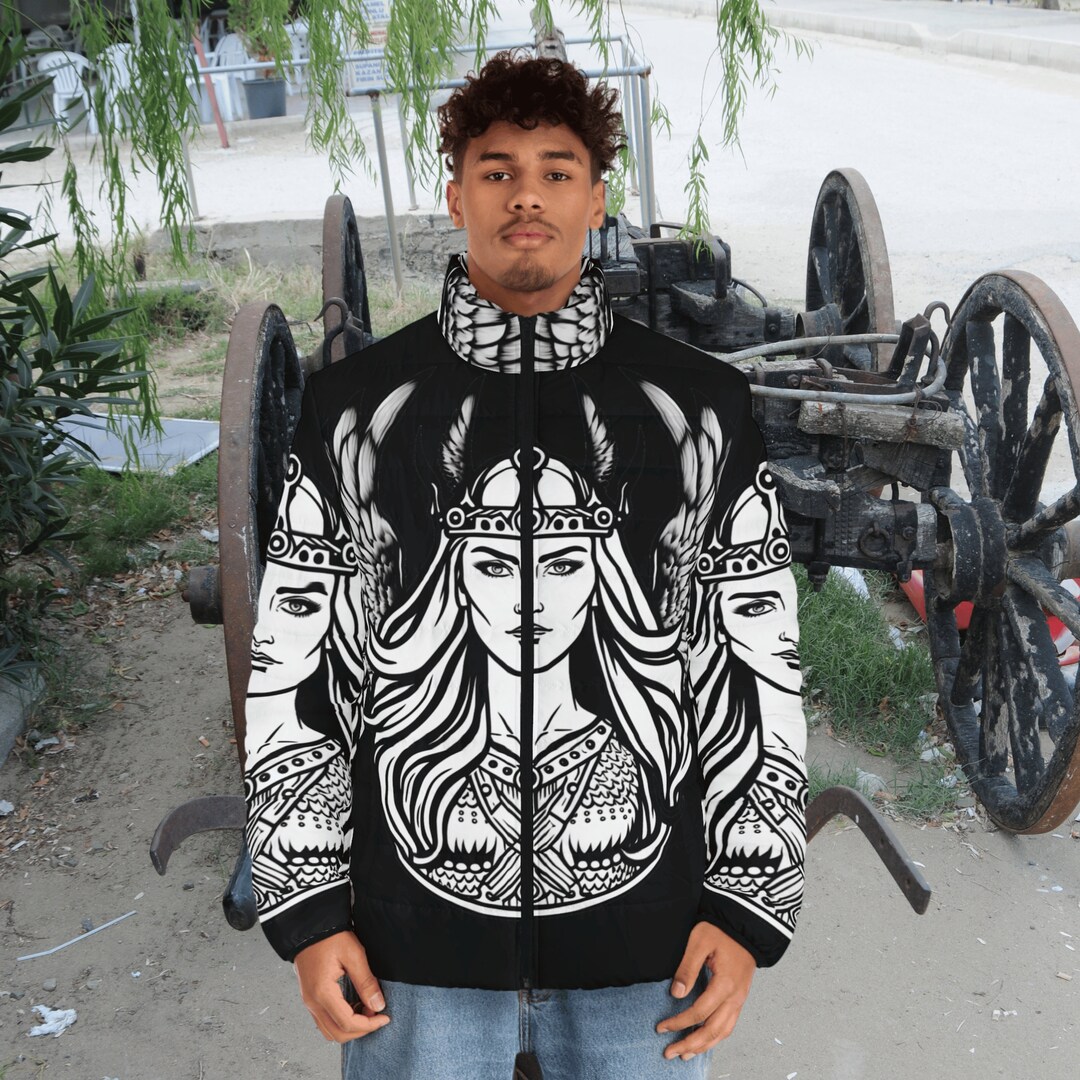 Viking Valkyrie Puffer Jacket Norse Myth Graphic Jacket Unique Winter ...