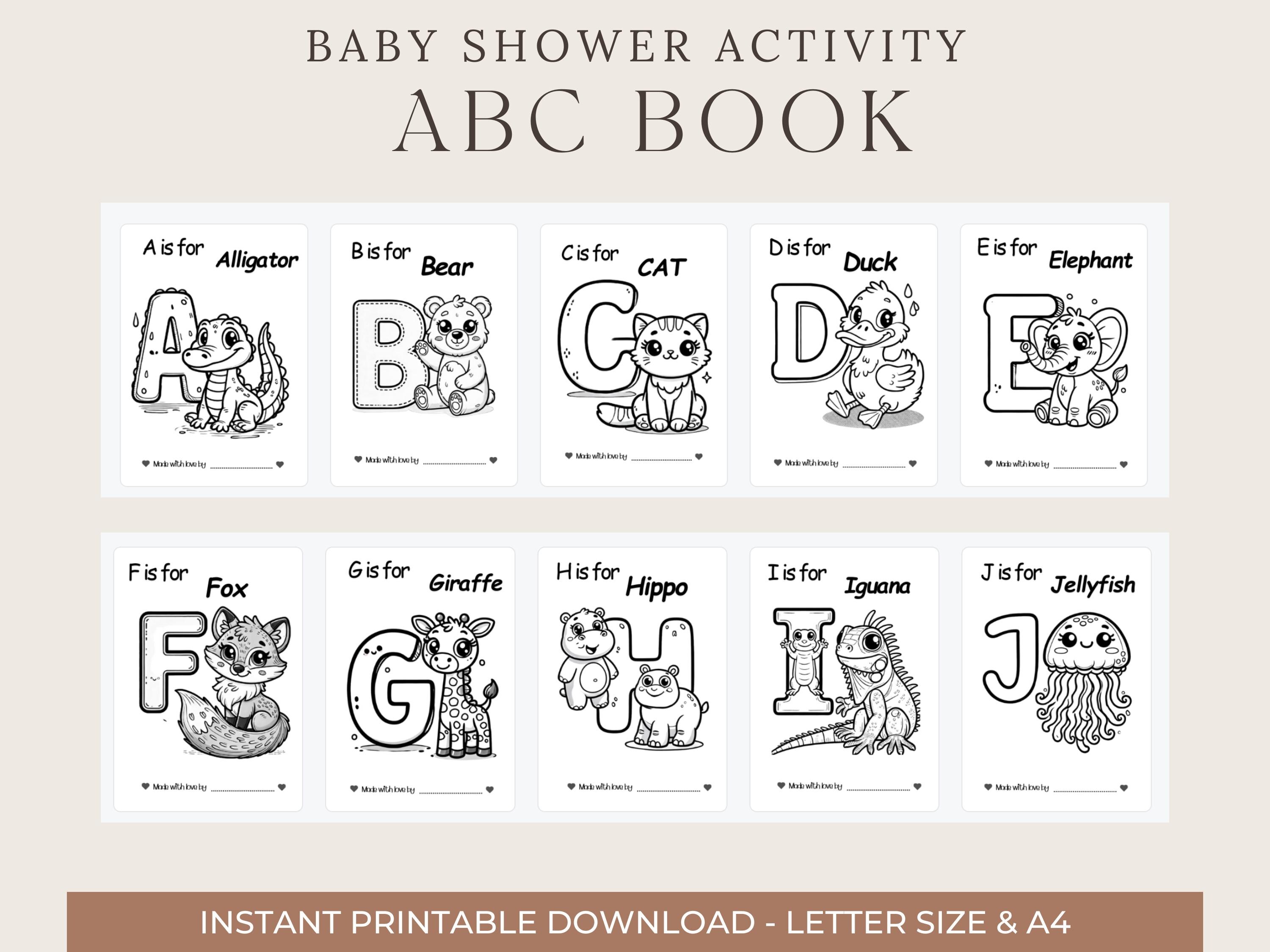 ABC Coloring Book Baby Shower ABC Book 26 Printable Pages Downloadable ...