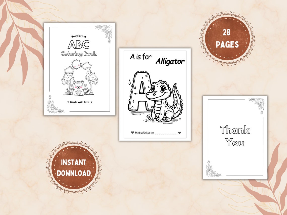 ABC Coloring Book Baby Shower ABC Book 26 Printable Pages Downloadable ...