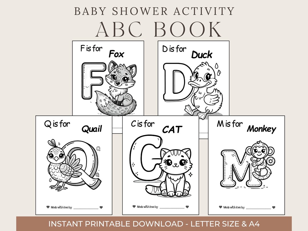 ABC Baby Shower Coloring Book Baby Shower Game Baby's First Activity ...