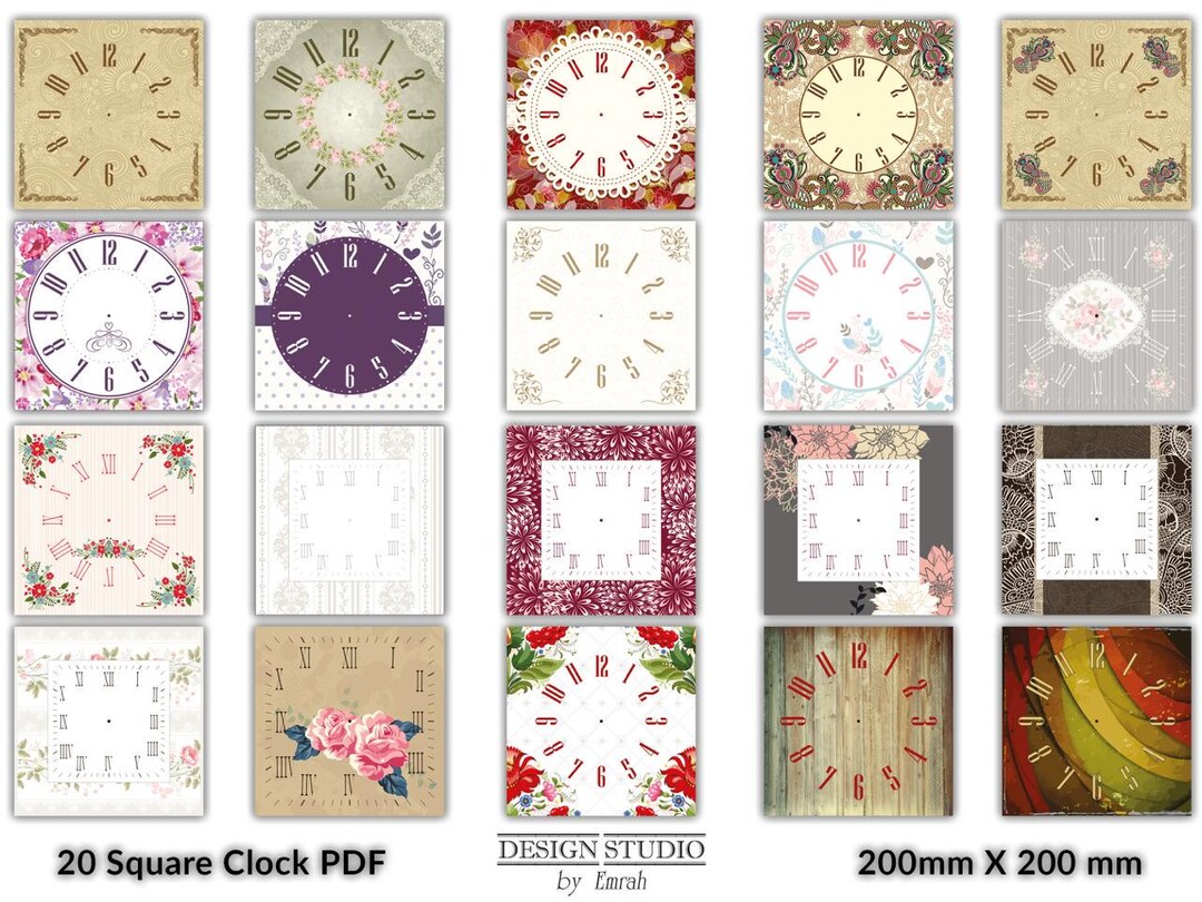 20 Printable Square Clock 200mm X 200mm PDF - Etsy
