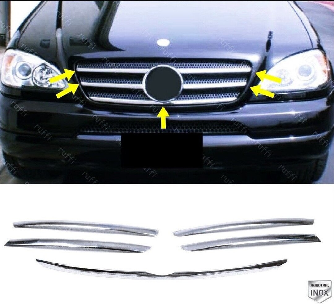 For Mercedes W163 ML 1998 2005 Chrome Front Grill 5 Pcs Stainless Steel ...