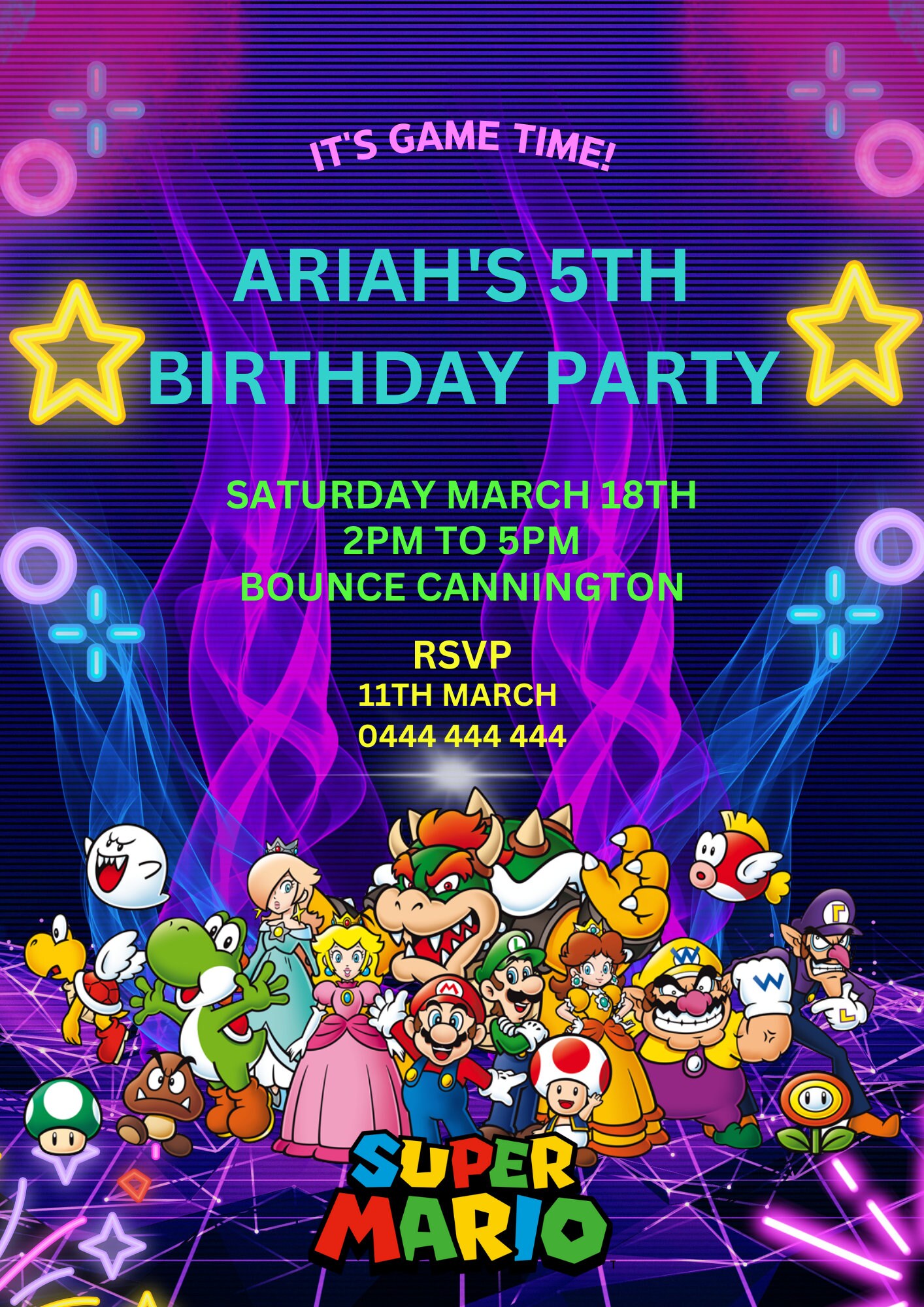 Super Mario Bros Invite, Mario, Invitation, Party, Nintendo, Birthday ...