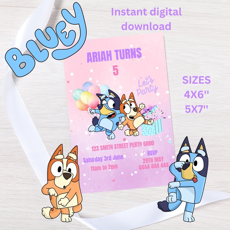 Bluey Invite, Bingo, Party Invite, Birthday, Birthday Party, 5 ...
