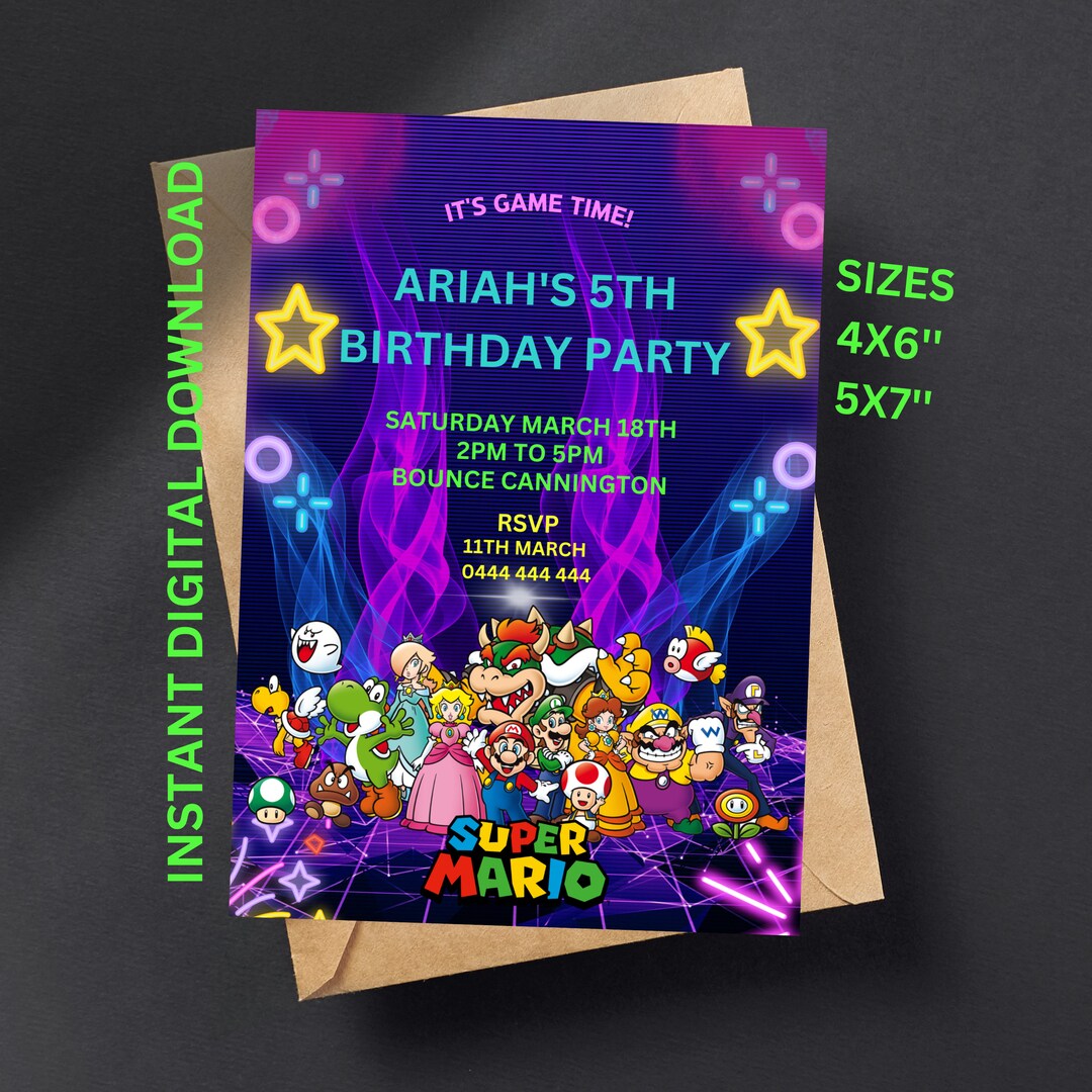 Super Mario Bros Invite, Mario, Invitation, Party, Nintendo, Birthday ...
