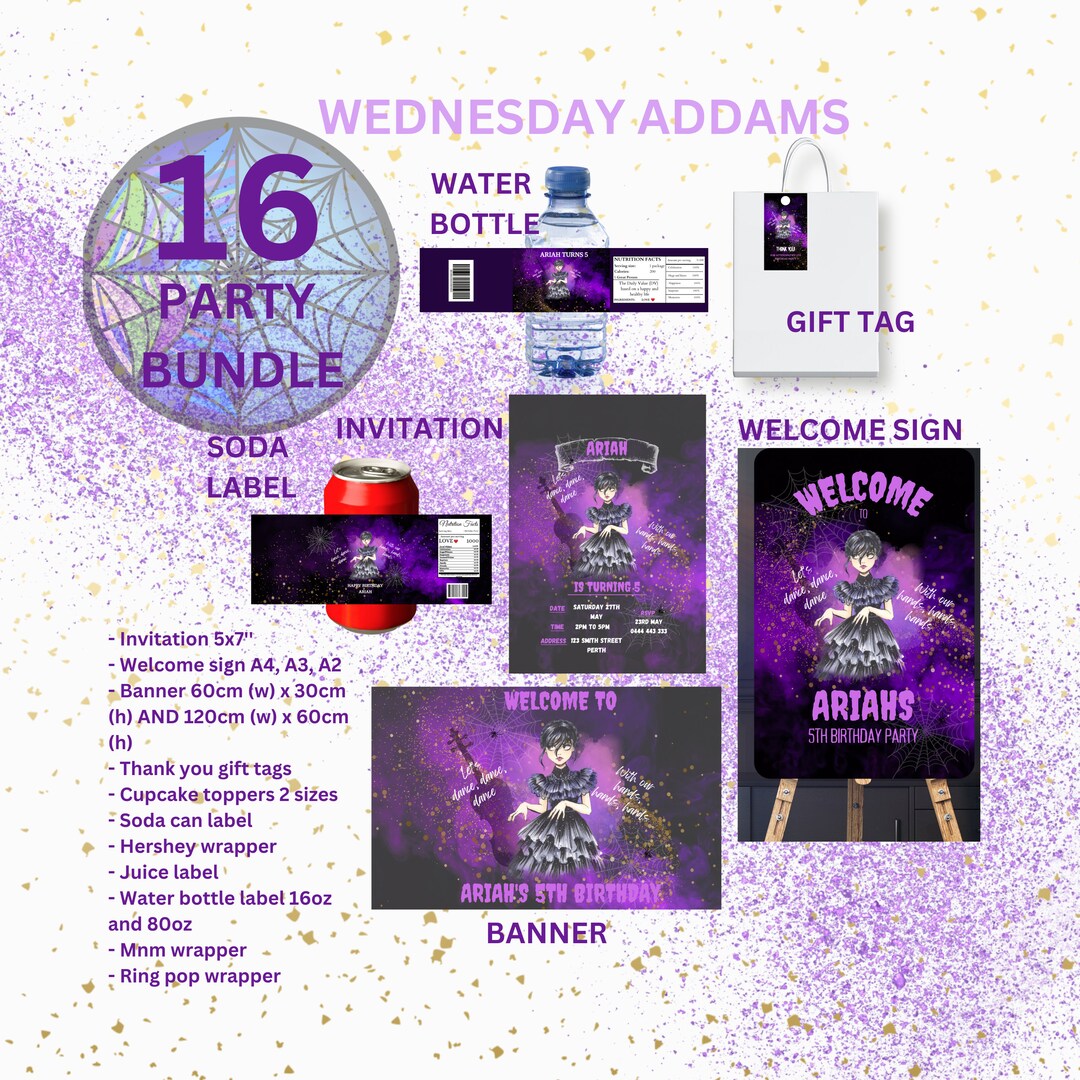 Wednesday Addams Birthday Pack Wednesday Party Invite, Welcome Sign ...