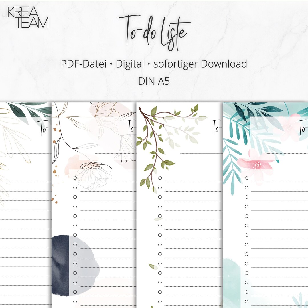 4 To-do Lists, Digital, PDF File - Etsy