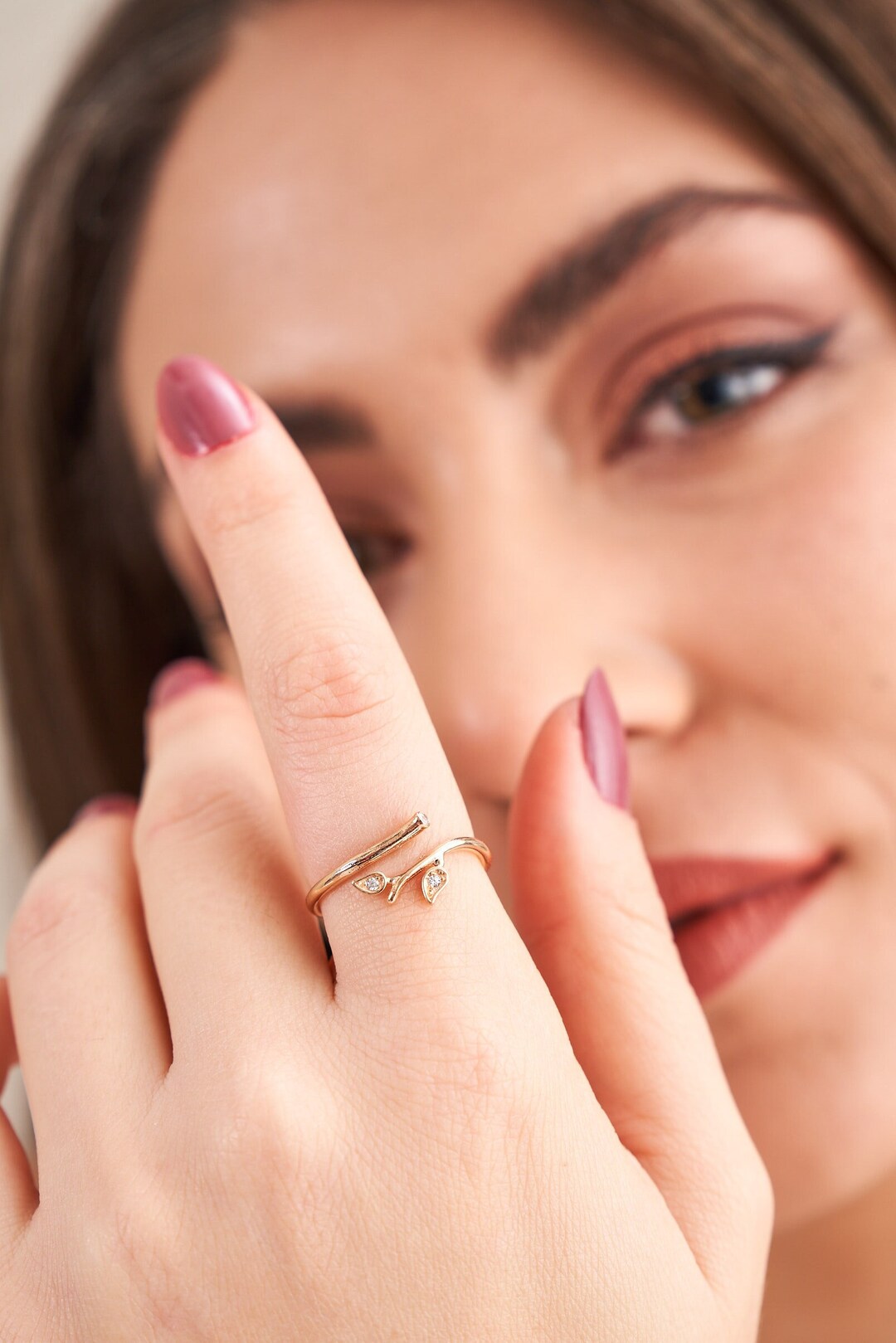 Feminine 14K Real Gold Multi Strand Ring, Modern Wedding Jewelry ...