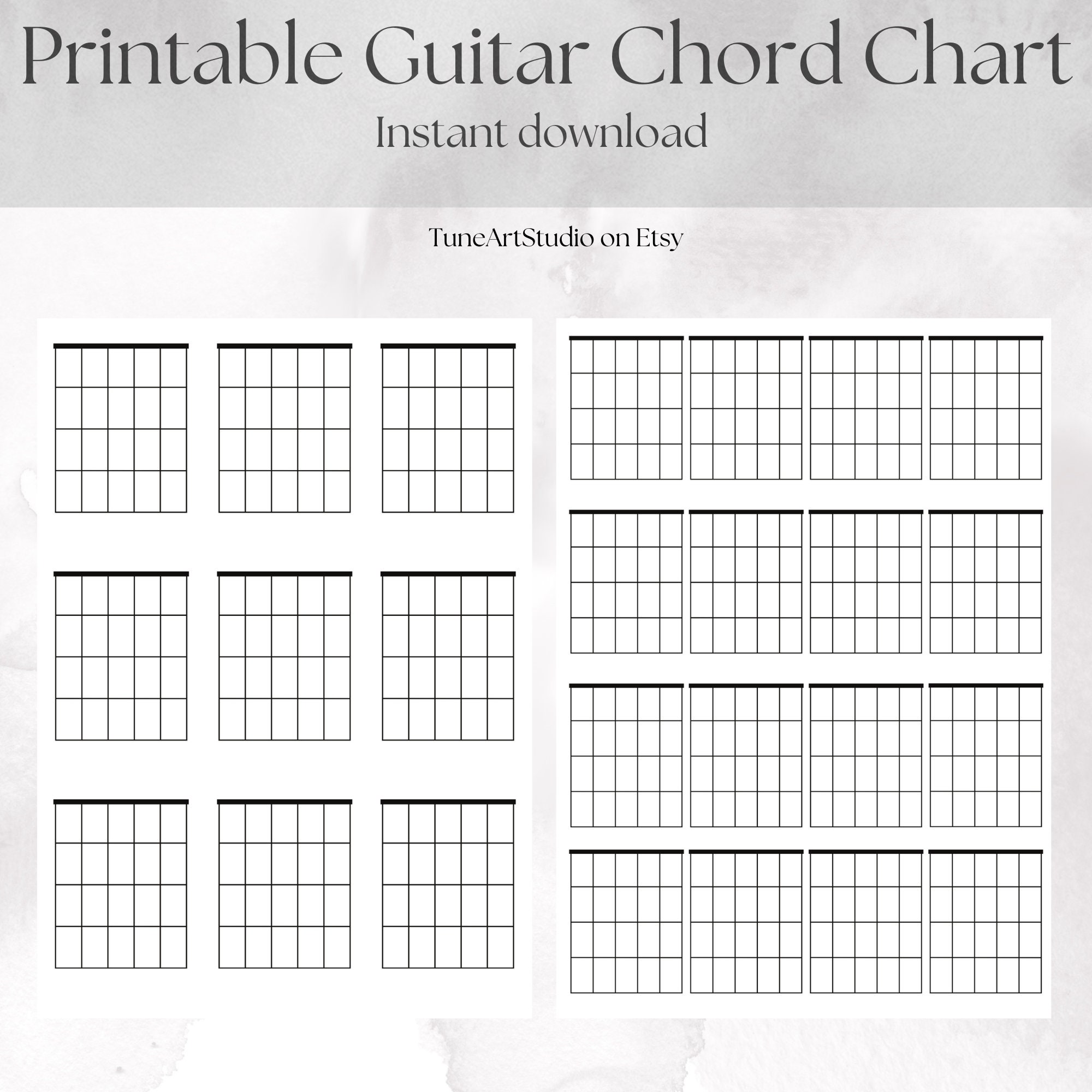Guitar Chord Chart Blank, Printable Guitar Chord Chart, 6 String Guitar ...