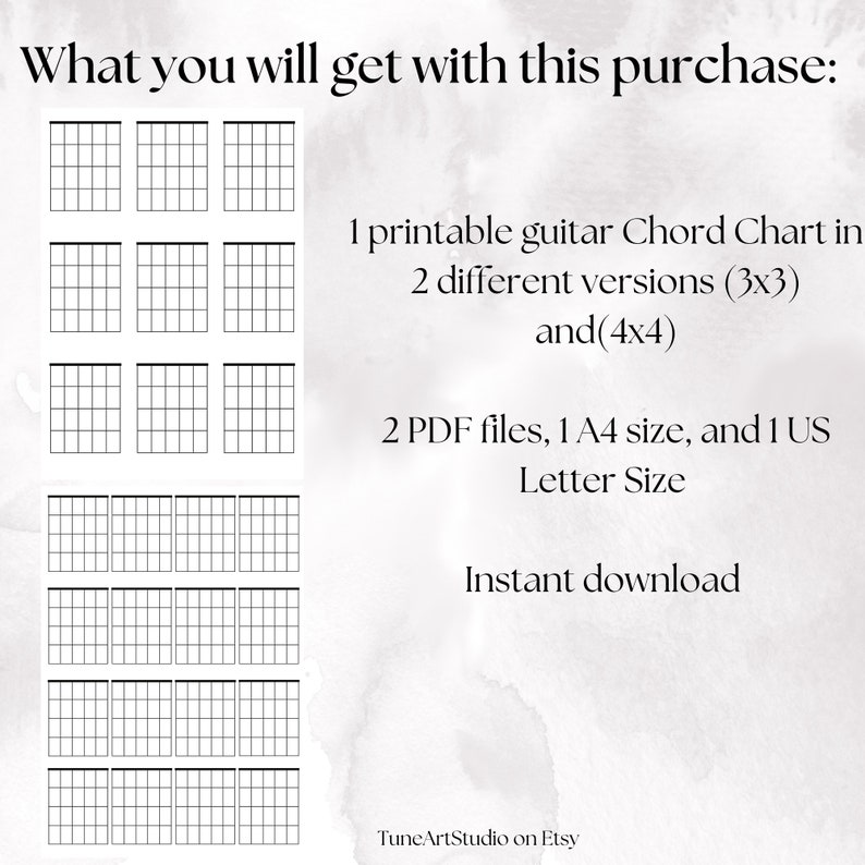 Guitar Chord Chart Blank, Printable Guitar Chord Chart, 6 String Guitar ...