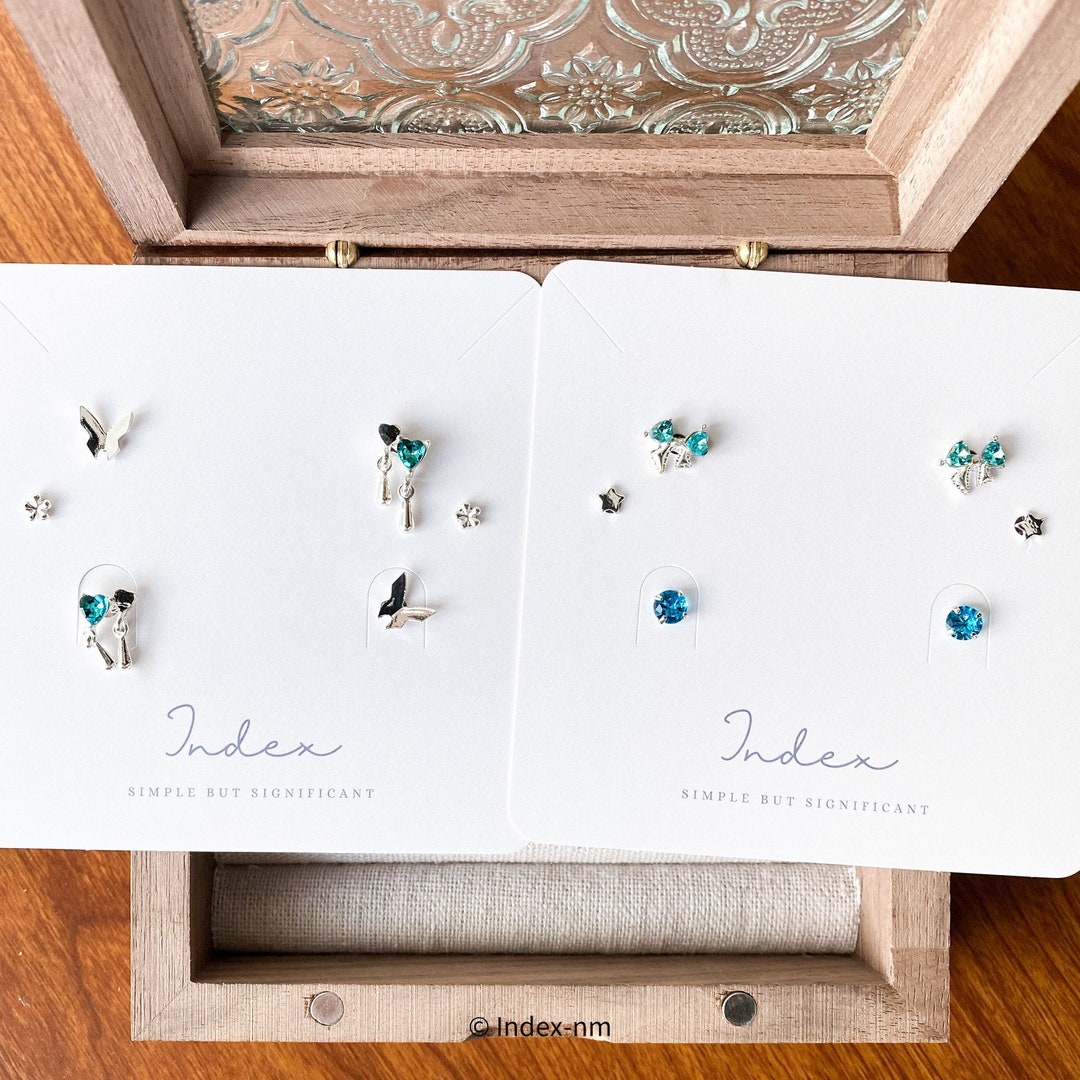 Dainty Blue Stone Silver Earrings Set for 3 Butterfly Bow Stud & Dangle ...