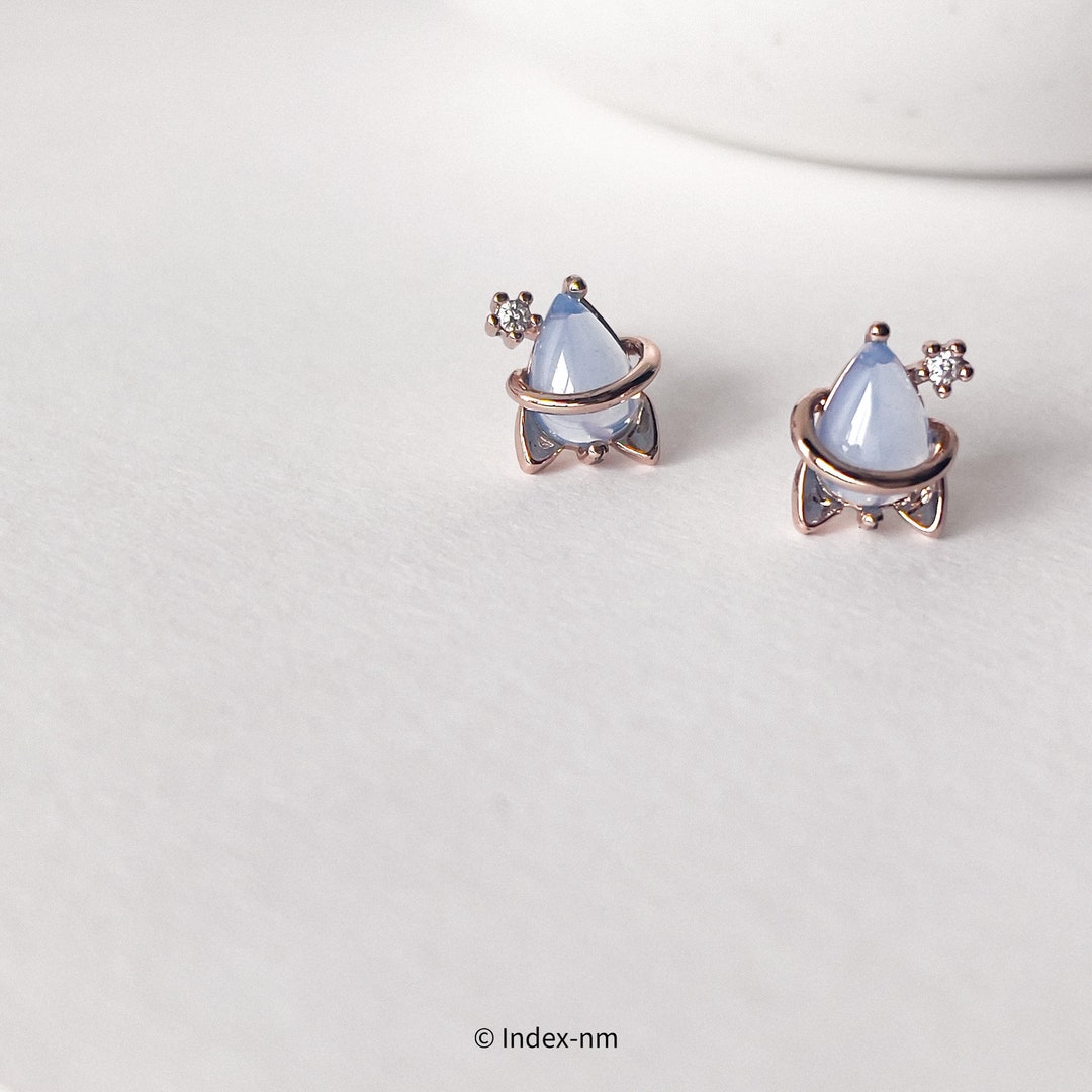 Rose Gold Rocket With Blue Gemstone Fun Stud Earrings Kawaii Quirky ...
