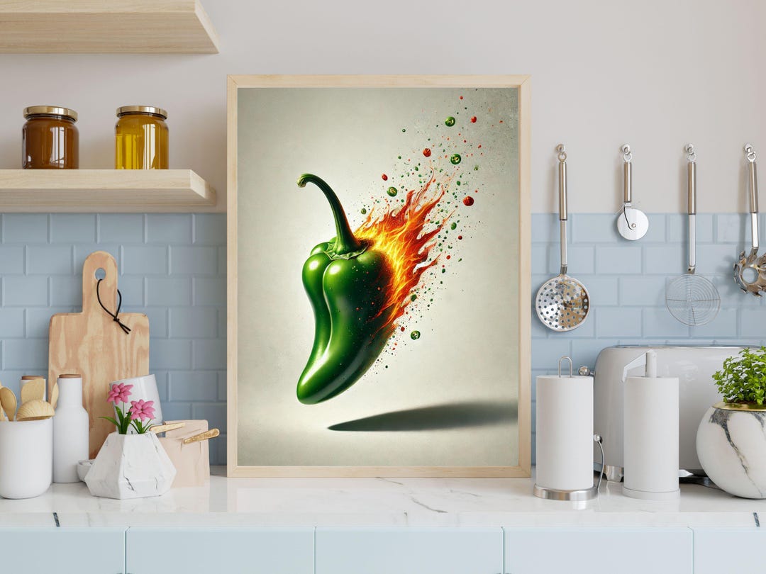 Fiery Jalapeno Wall Art | Spicy Pepper Print | Hot Kitchen Decor | Bold ...