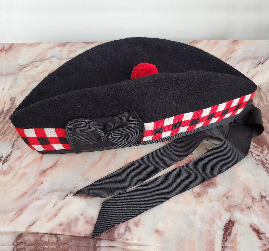 Scottish Wool Glengarry Hat: Piper's Bonnet With Red Toorie - Etsy