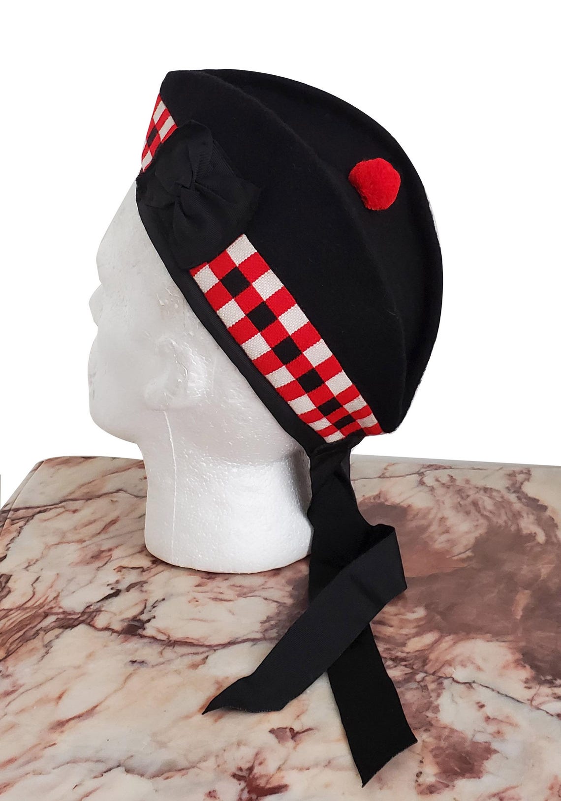 Scottish Wool Glengarry Hat: Piper's Bonnet With Red Toorie - Etsy