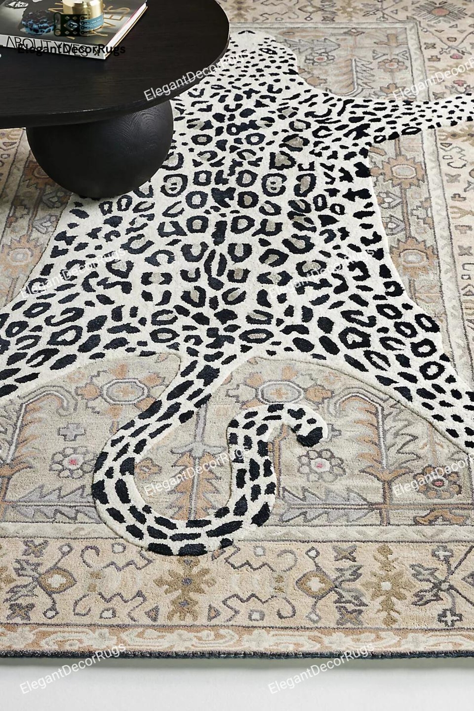 Octavia Leopard Rug, Hand Tufted Rug, Beige/red, Hand Made 100% Wool ...