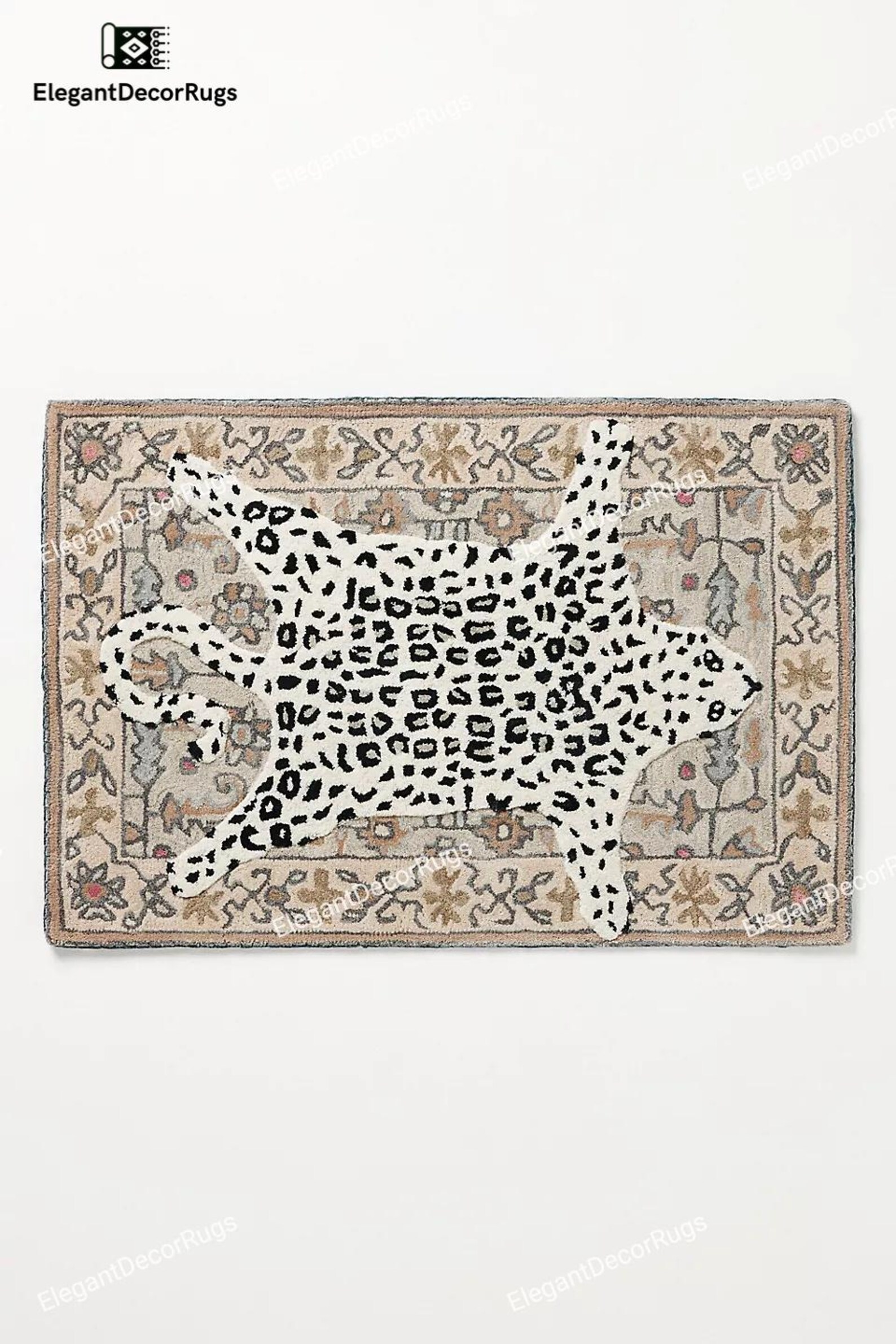 Octavia Leopard Rug, Hand Tufted Rug, Beige/red, Hand Made 100% Wool ...