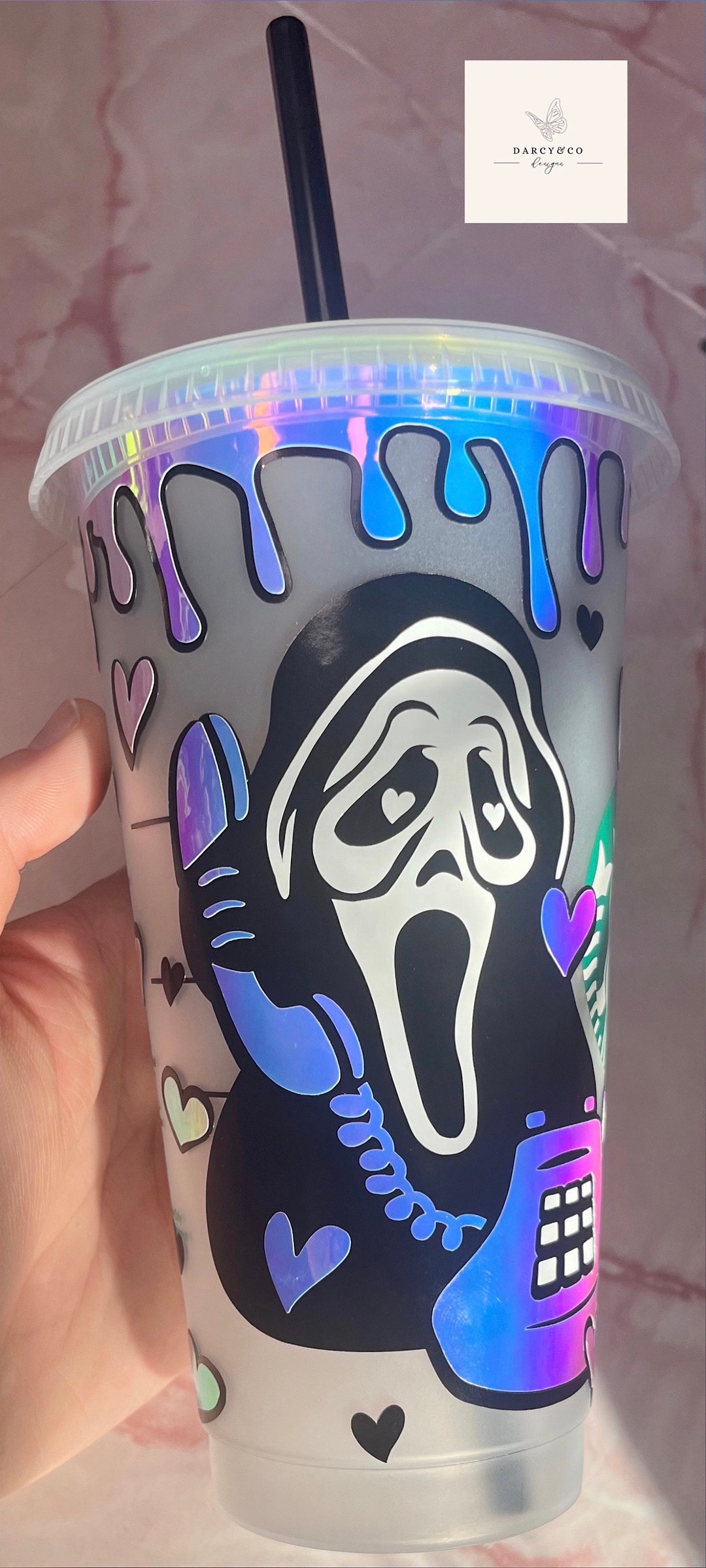 Scream Scary Movie Ghost Face Holographic Starbucks Cup Cold Cup 24oz ...