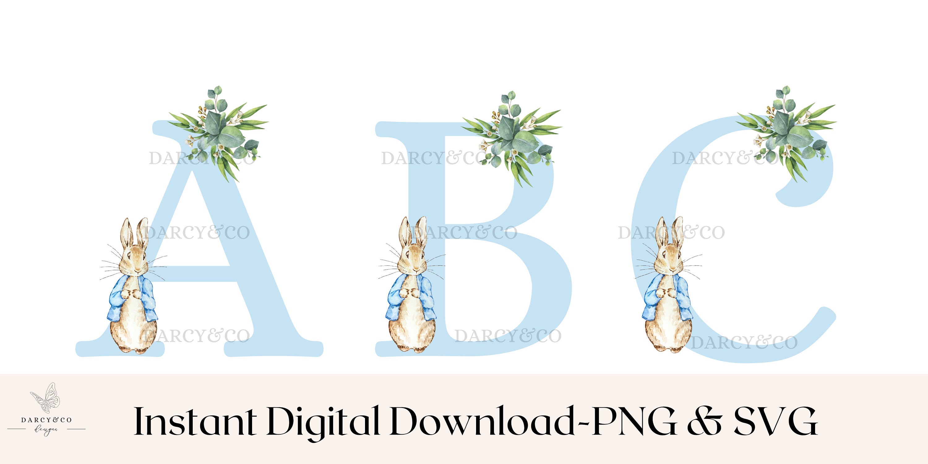 Peter Rabbit Alphabet Letters Blue Pink PNG Instant Download ...