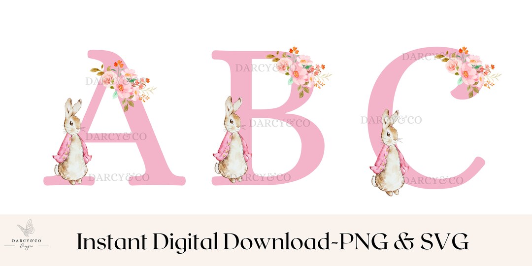 Peter Rabbit Alphabet Letters Blue Pink PNG Instant Download ...