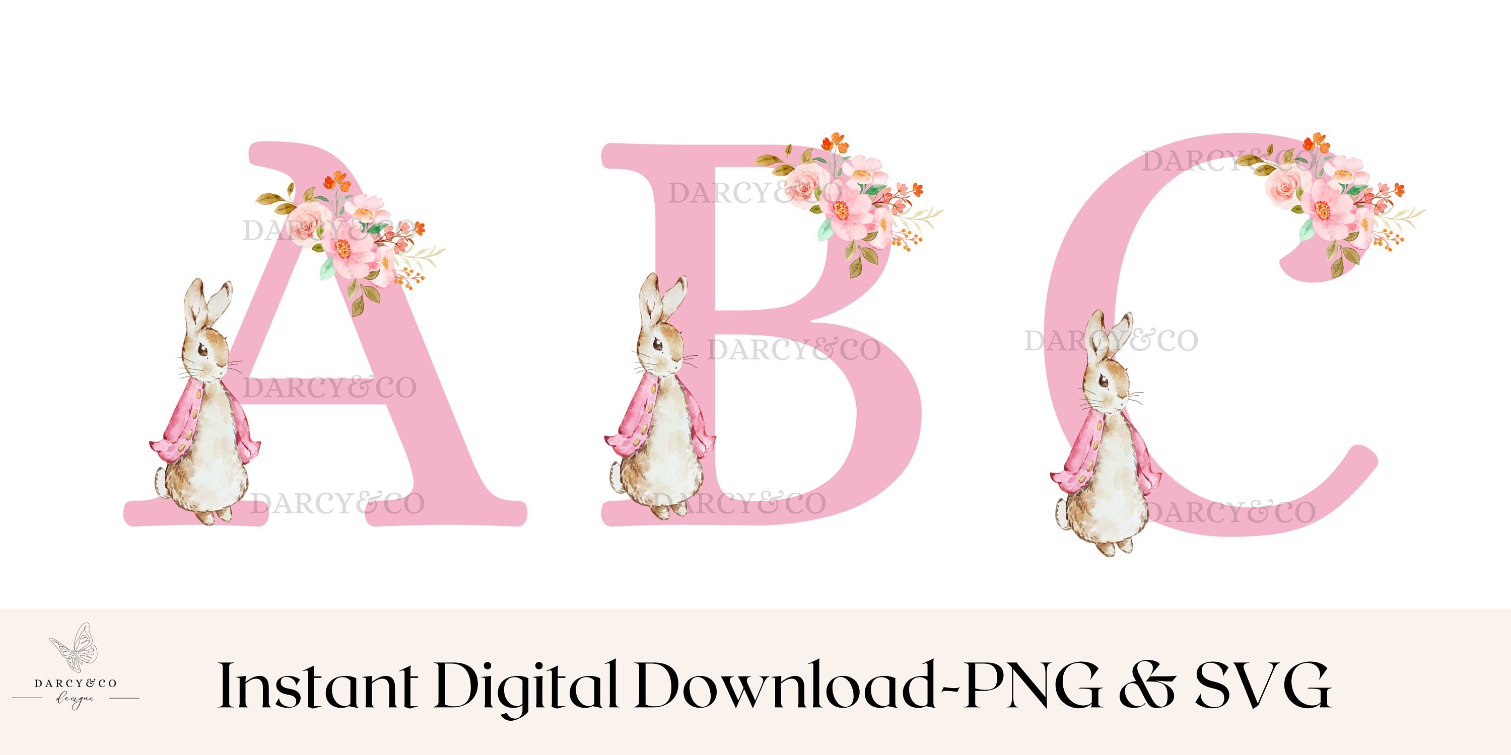 Peter Rabbit Alphabet Letters Blue Pink PNG Instant Download ...
