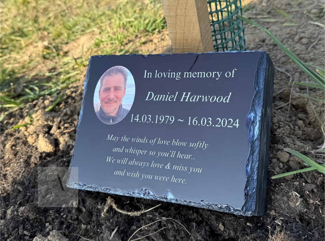 Personalised Photo Slate Grave Marker | Weatherproof | Memorial ...