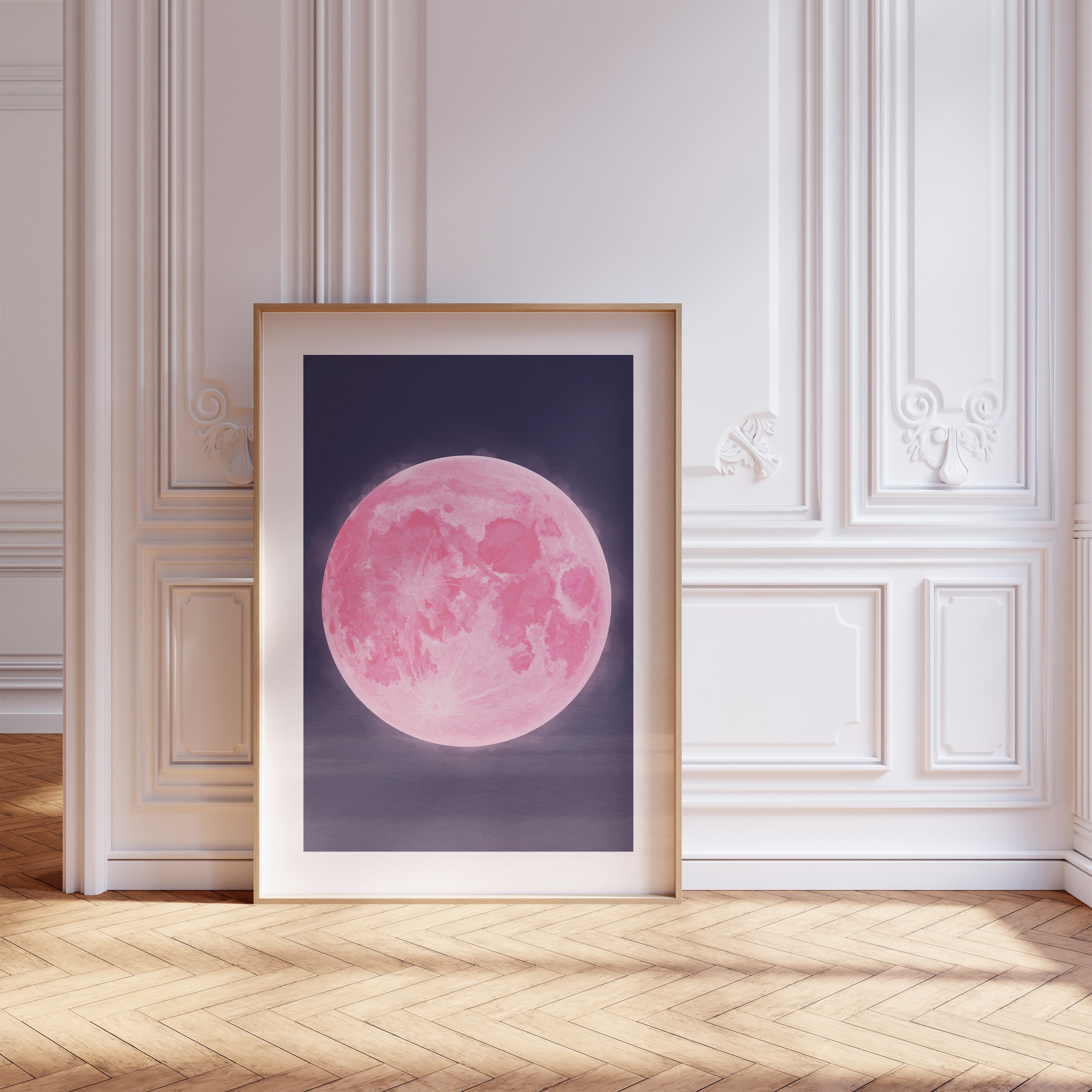Pink Moon Painting Art Print La Luna Room Decor Spiritual and Full Moon ...