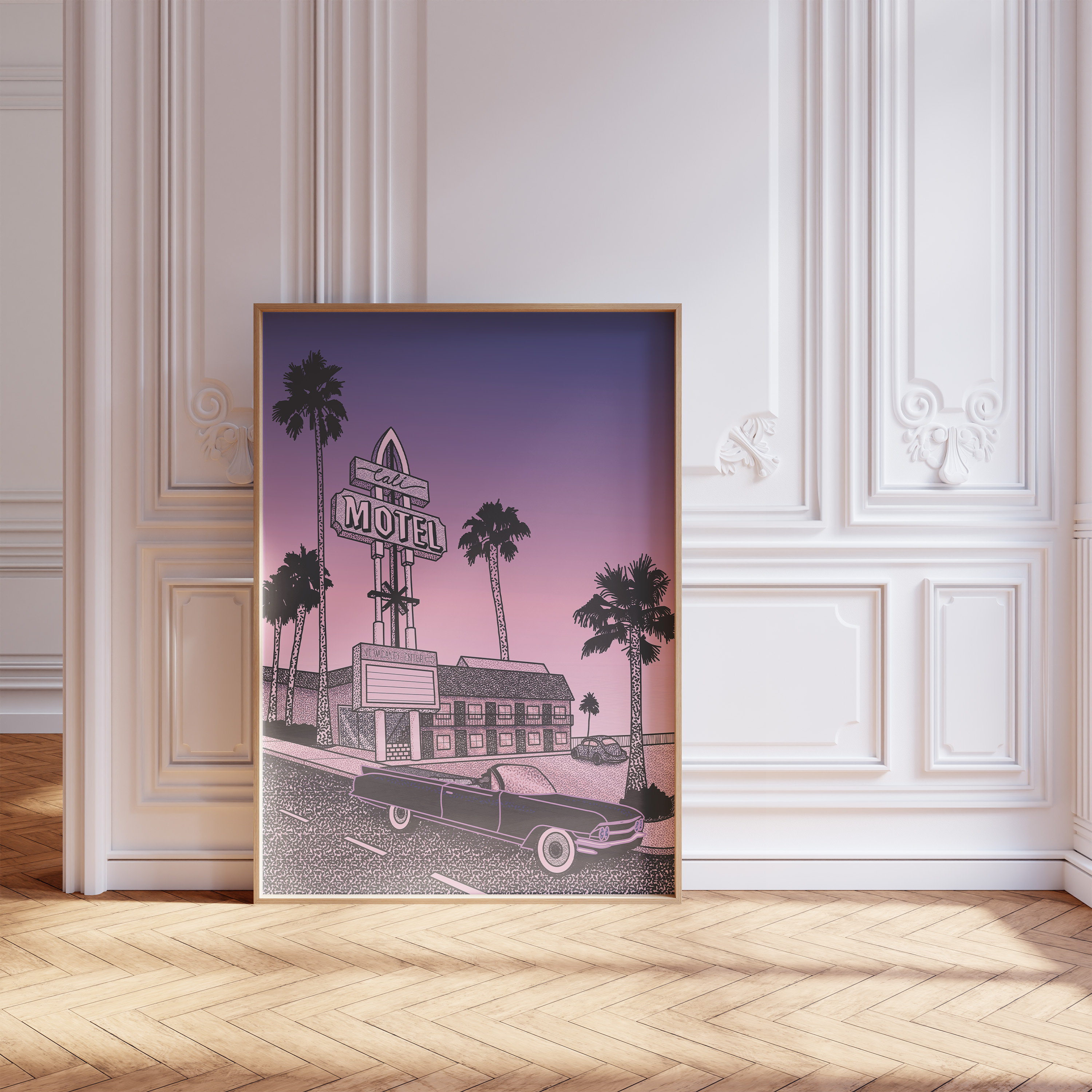 Synthwave City Motel Art Print Vaporwave Drawing Poster Retrowave Room ...