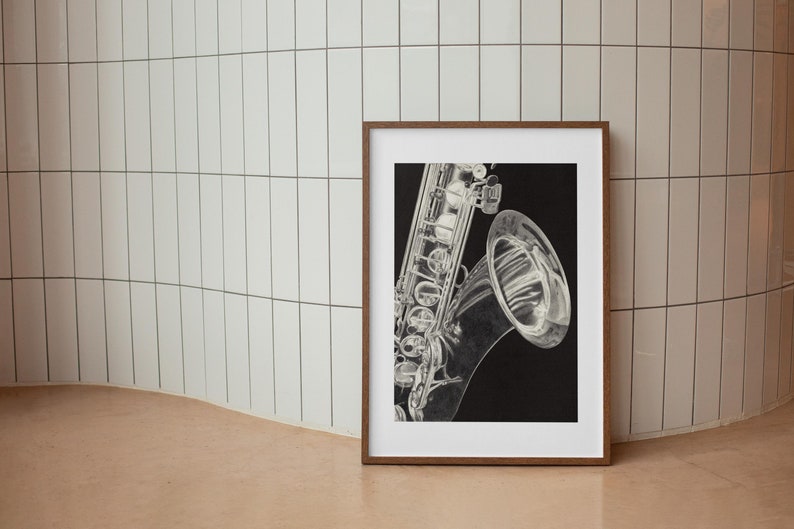 Saxophone Art Print Minimalist Black and White Wall Art Realism Poster ...