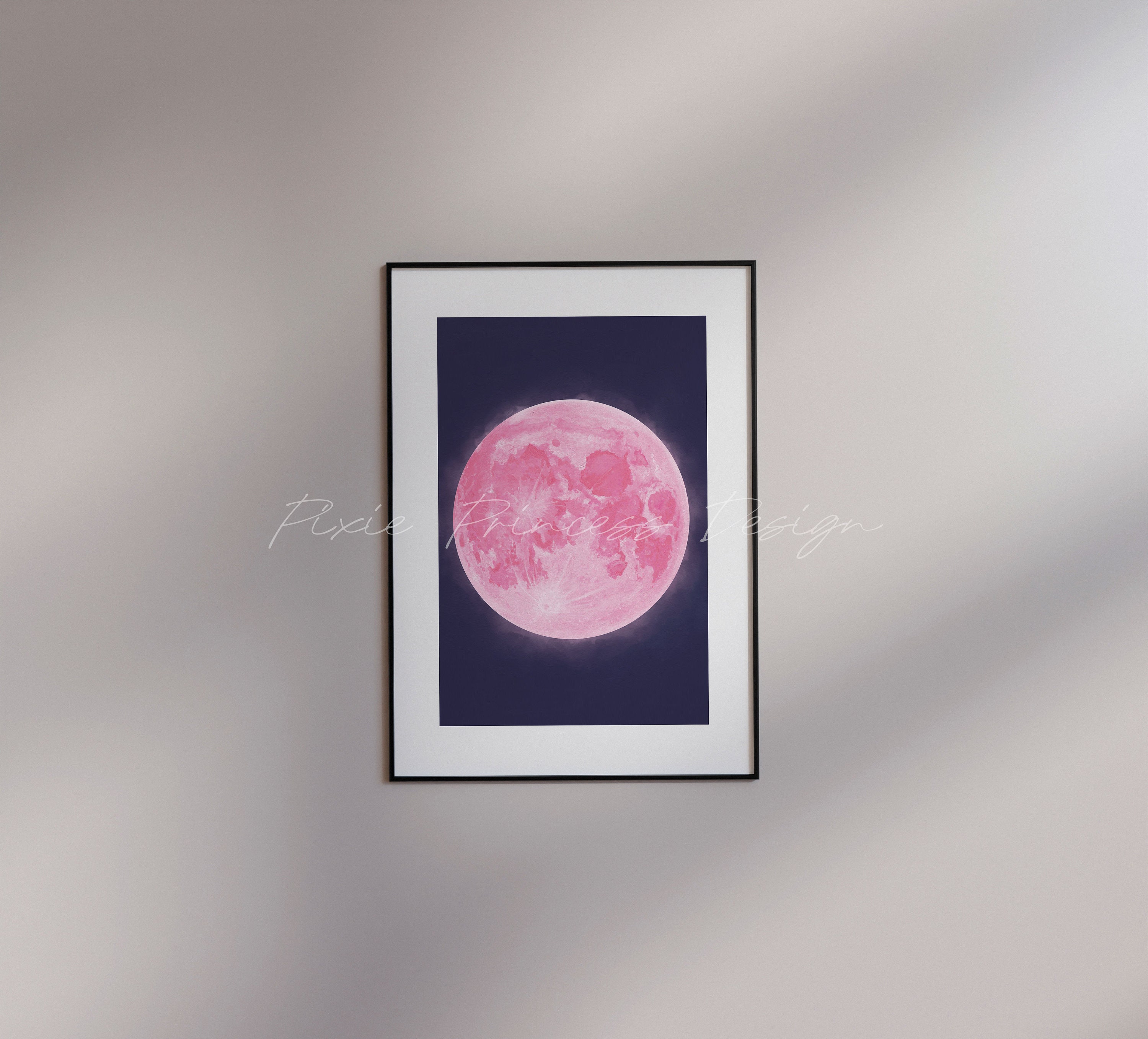 Pink Moon Painting Art Print La Luna Room Decor Spiritual - Etsy