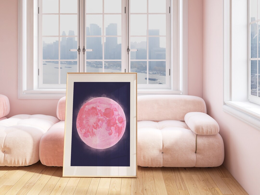 Pink Moon Painting Art Print | La Luna Room Decor | Spiritual and Full ...