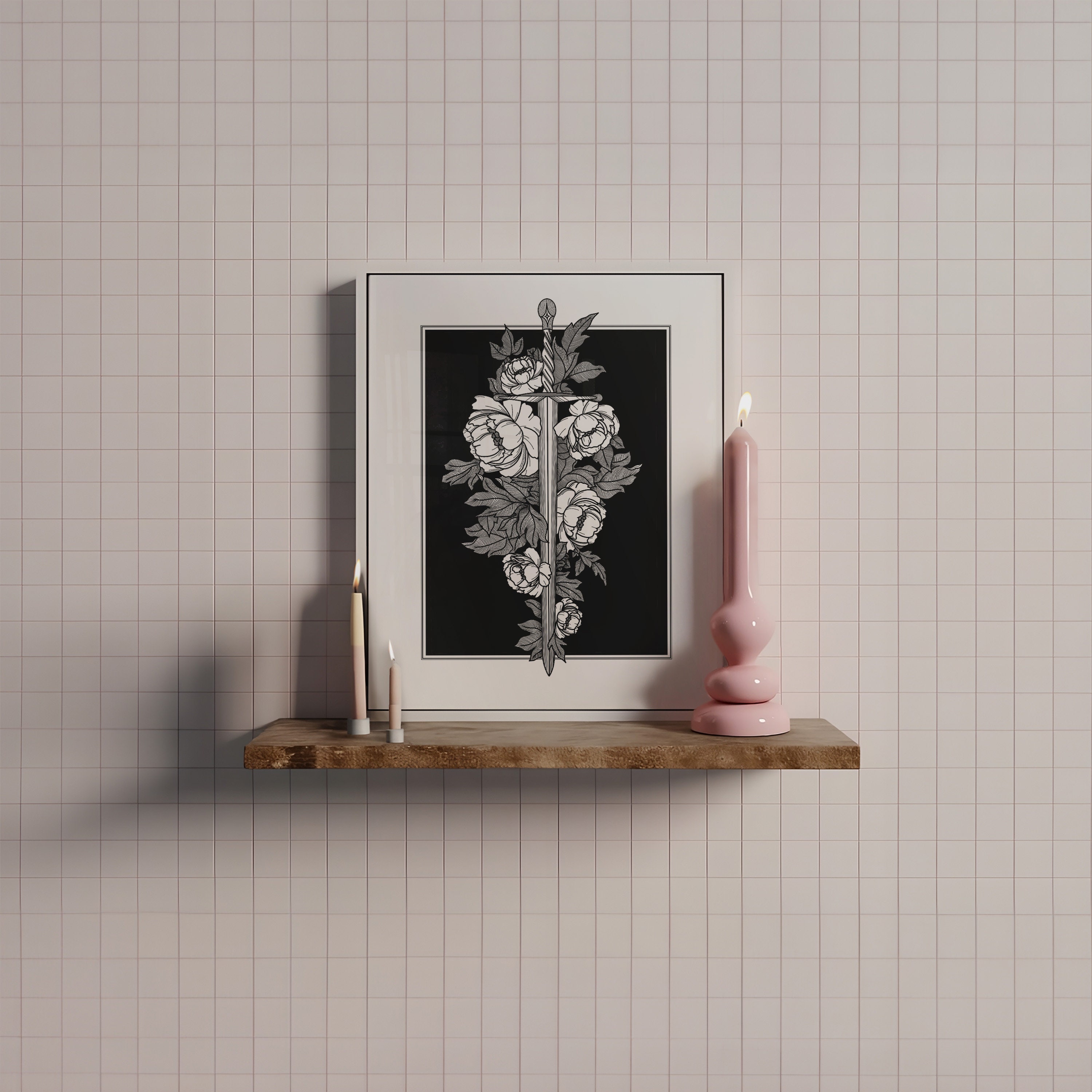 Sword and Flowers Line Art Print: Edgy Emo Decor - Etsy