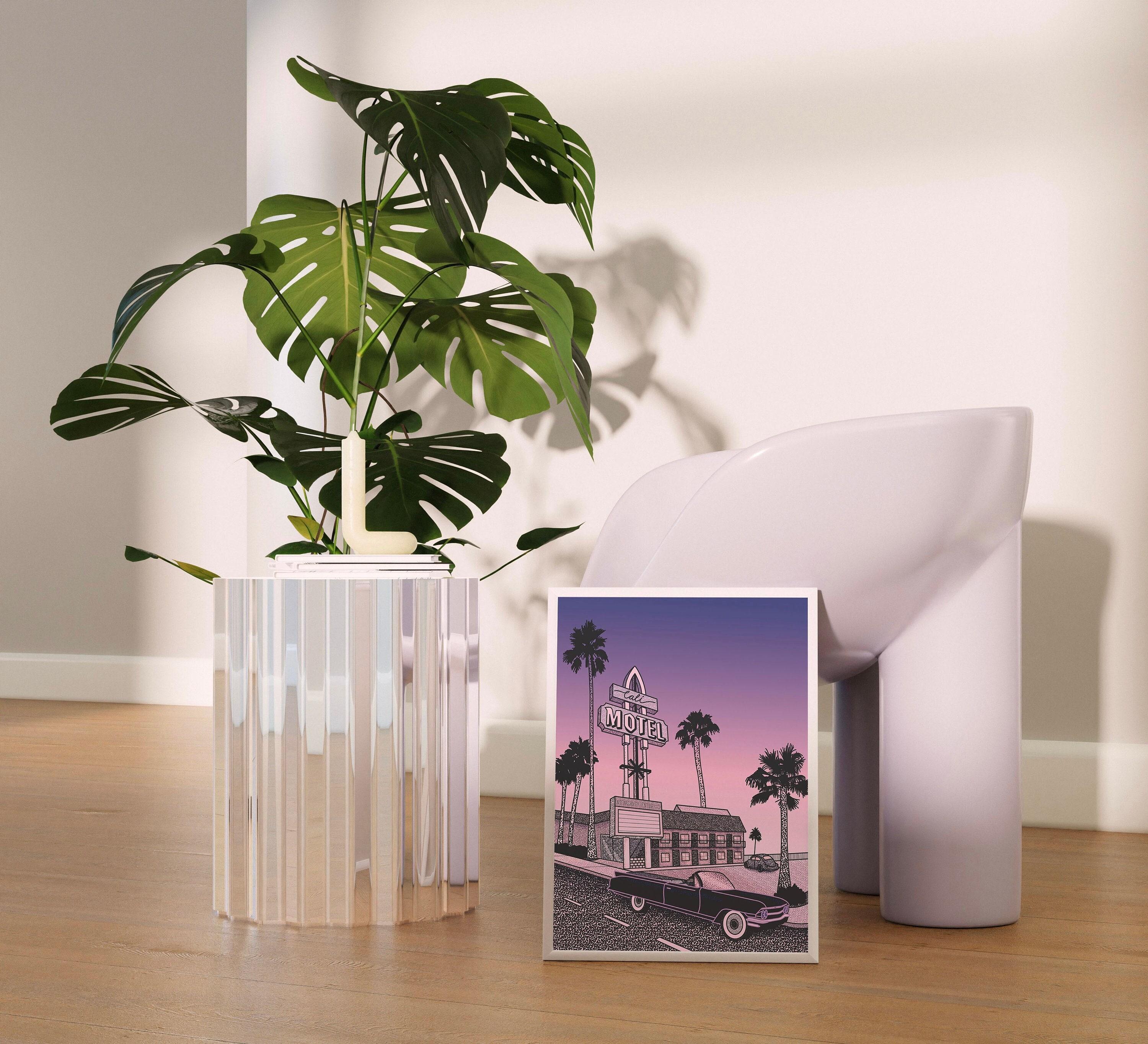 Synthwave City Motel Art Print Vaporwave Drawing Poster Retrowave Room ...