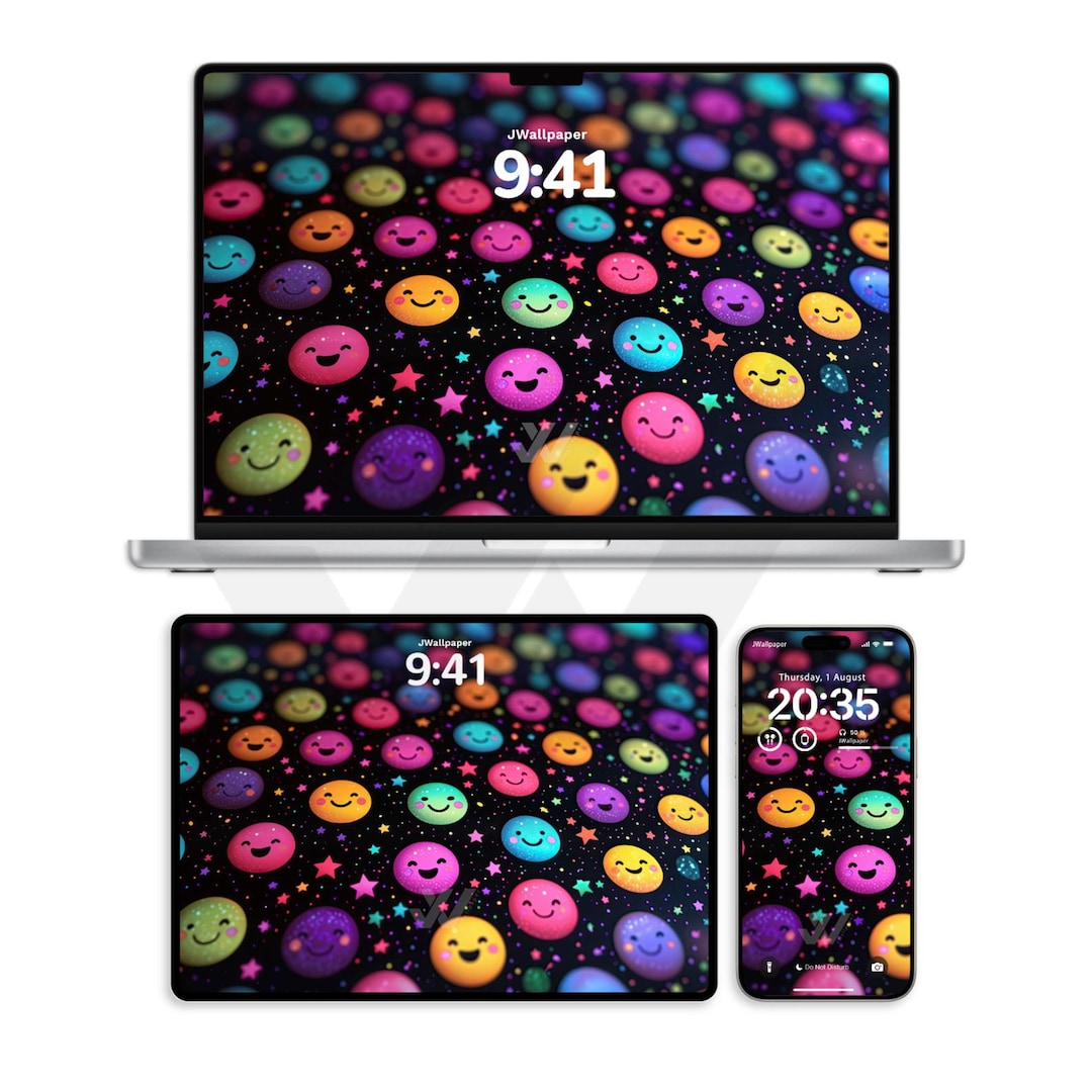 Colorful Smiley Face Digital Wallpaper Set | Playful Celestial ...