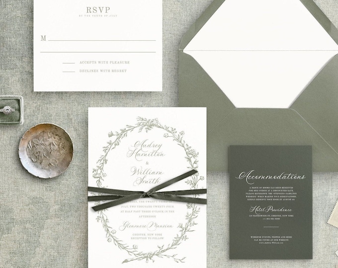 Printable Wedding Invitation Template Set With Circle Florals Frame ...