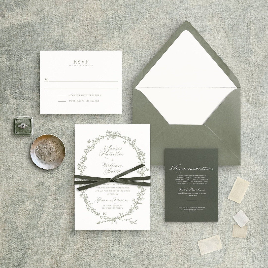 Circle Florals Wedding Invitation Template | Vintage Editable Set ...